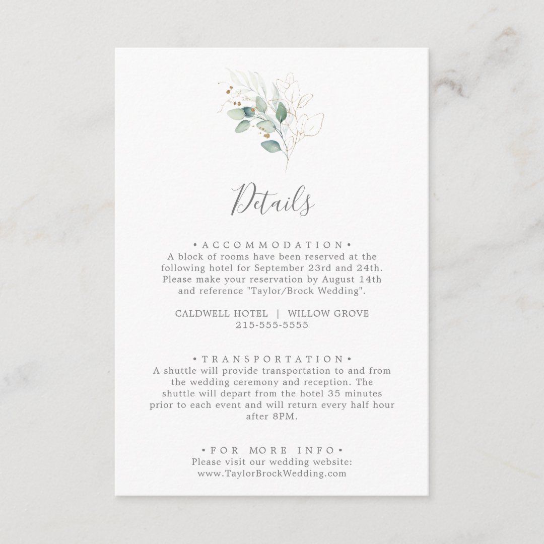 Airy Greenery Wedding Details Enclosure Card | Zazzle