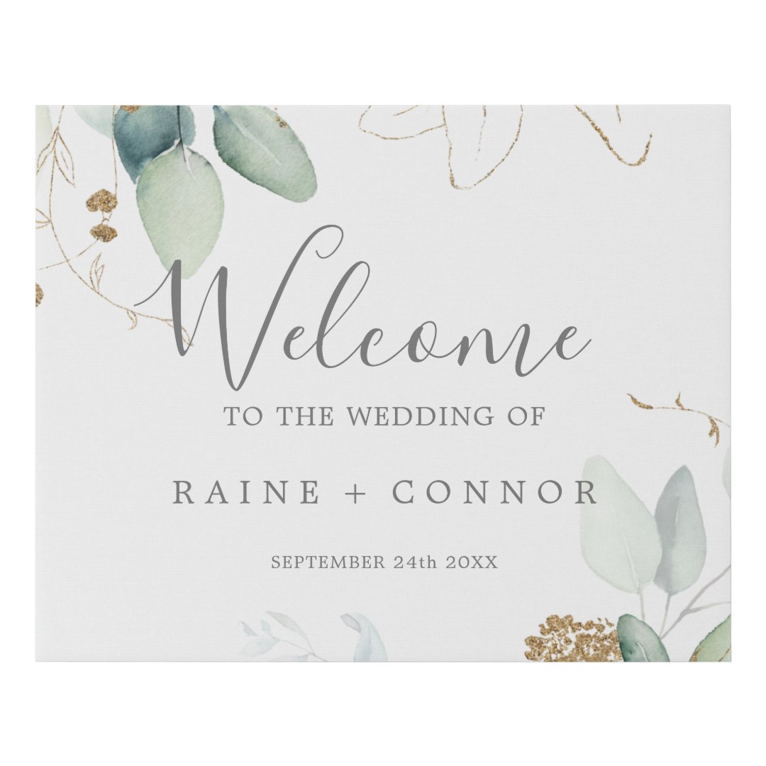 Airy Greenery Wedding Welcome Faux Canvas Print | Zazzle