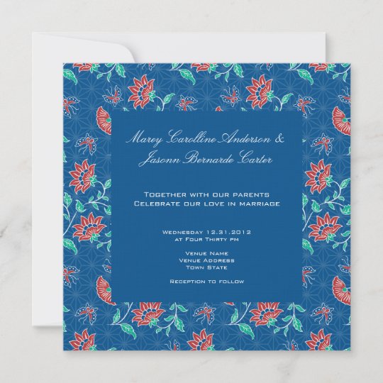 Aiyana Floral Batik Square Wedding Invitation 3 | Zazzle.com