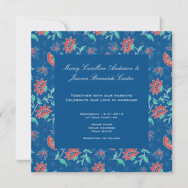 Aiyana Floral Batik Square Wedding Invitation 3 | Zazzle