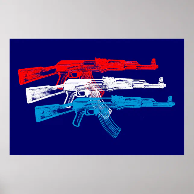 AK 47, Red, White and Blue Poster | Zazzle