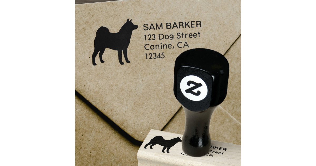 Akita Dog Breed Silhouette Return Address Rubber Stamp | Zazzle