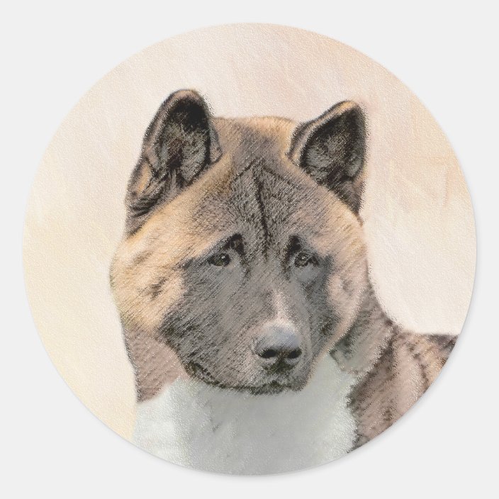 Akita Painting - Cute Original Dog Art Classic Round Sticker | Zazzle.com