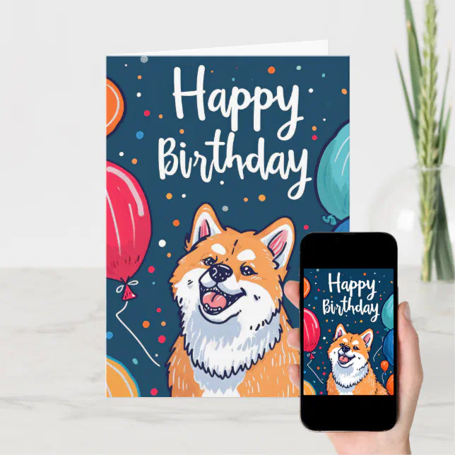 Akita with Balloons Birthday Card | Zazzle