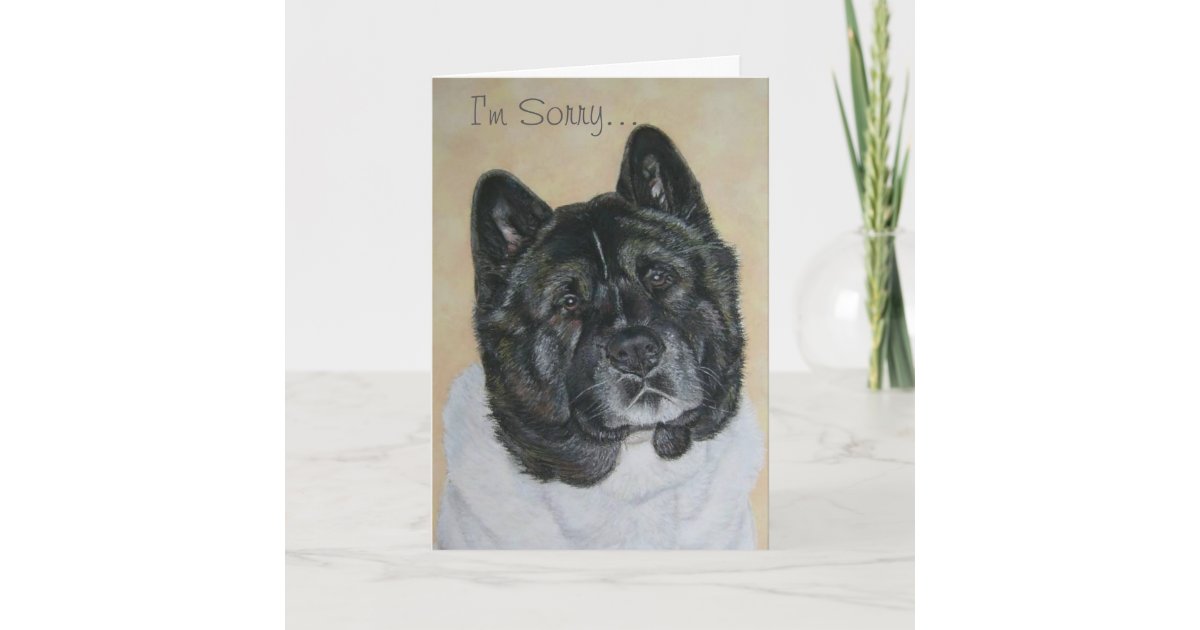 akita with black brindle head dog saying sorry card | Zazzle