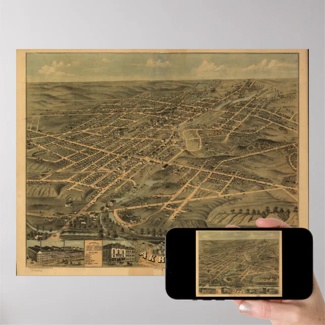 Akron Ohio 1870 Antique Panoramic Map Poster | Zazzle