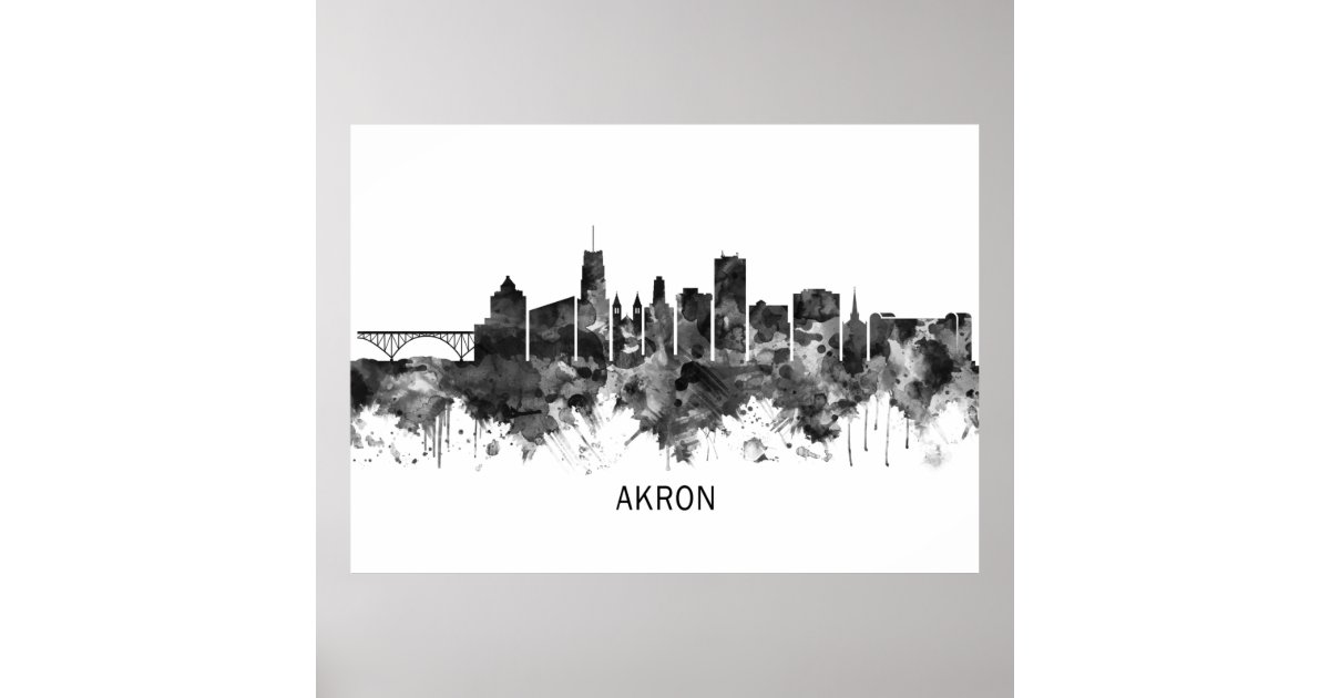 Akron Ohio Skyline BW Poster | Zazzle