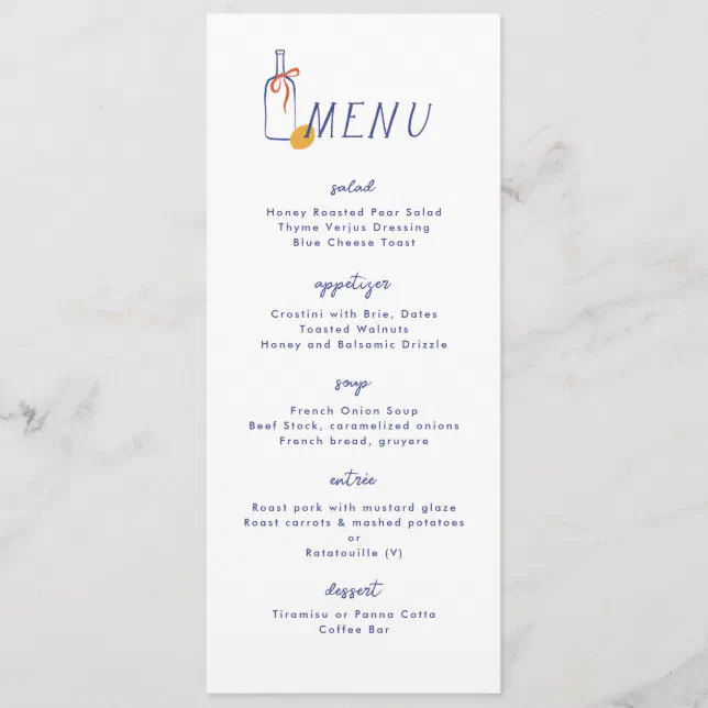 Al Fresco Wine Lemon Blue White Dinner Menu | Zazzle