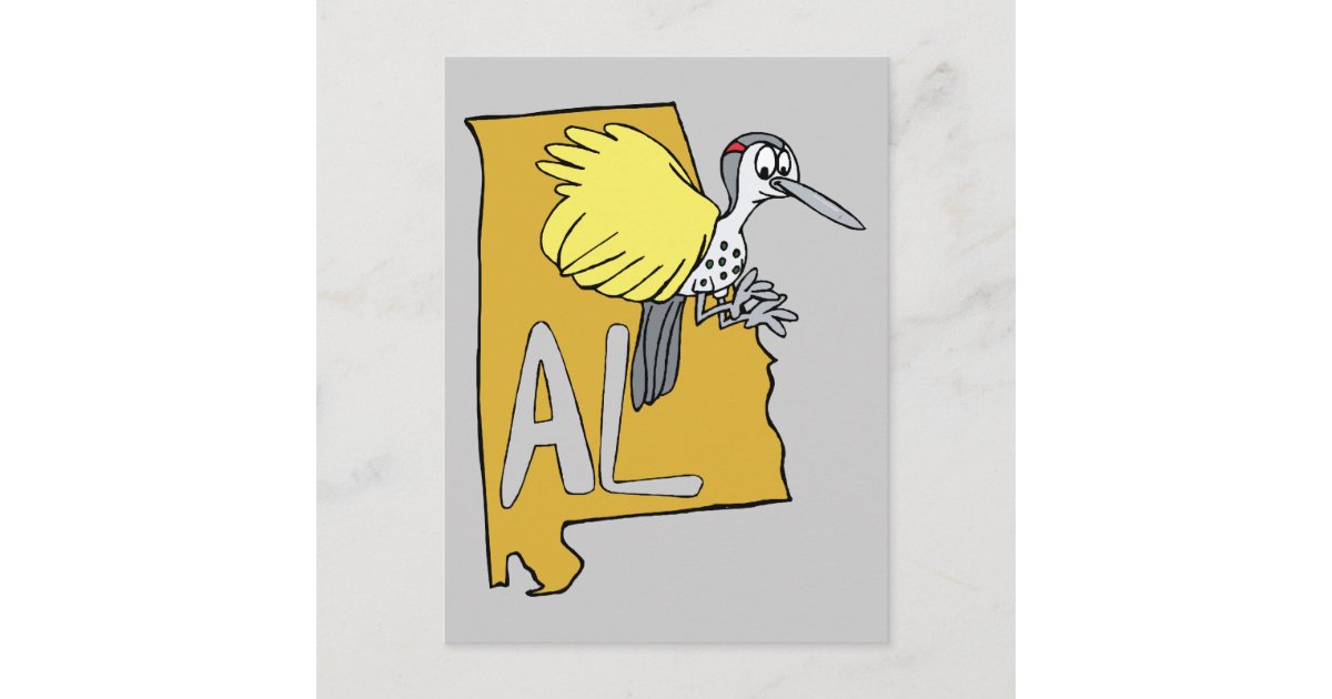 Alabama AL Map & Yellowhammer Woodpecker Cartoon Postcard | Zazzle