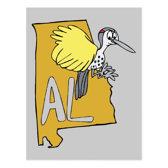 Alabama AL Map & Yellowhammer Woodpecker Cartoon Postcard | Zazzle.com