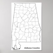 Alabama Counties Blank Outline Map Poster | Zazzle