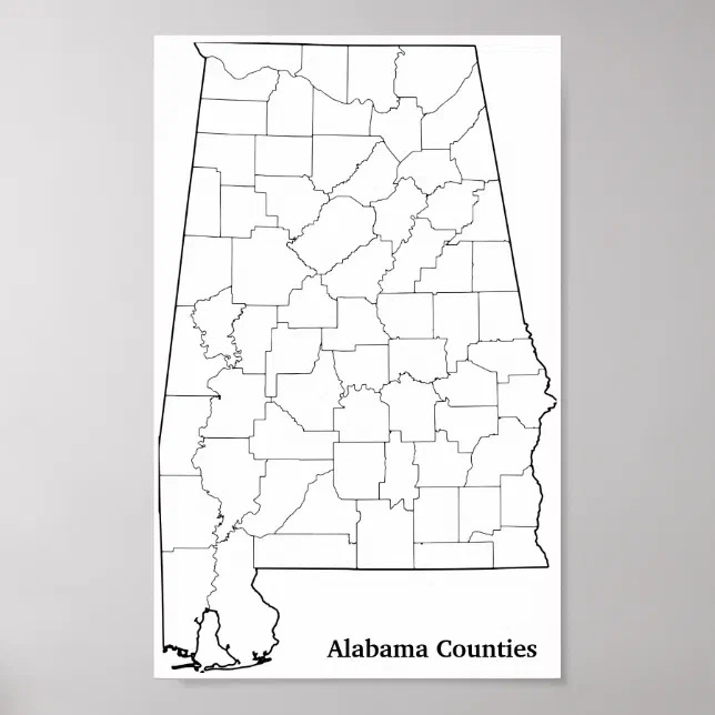 Alabama Counties Blank Outline Map Poster | Zazzle