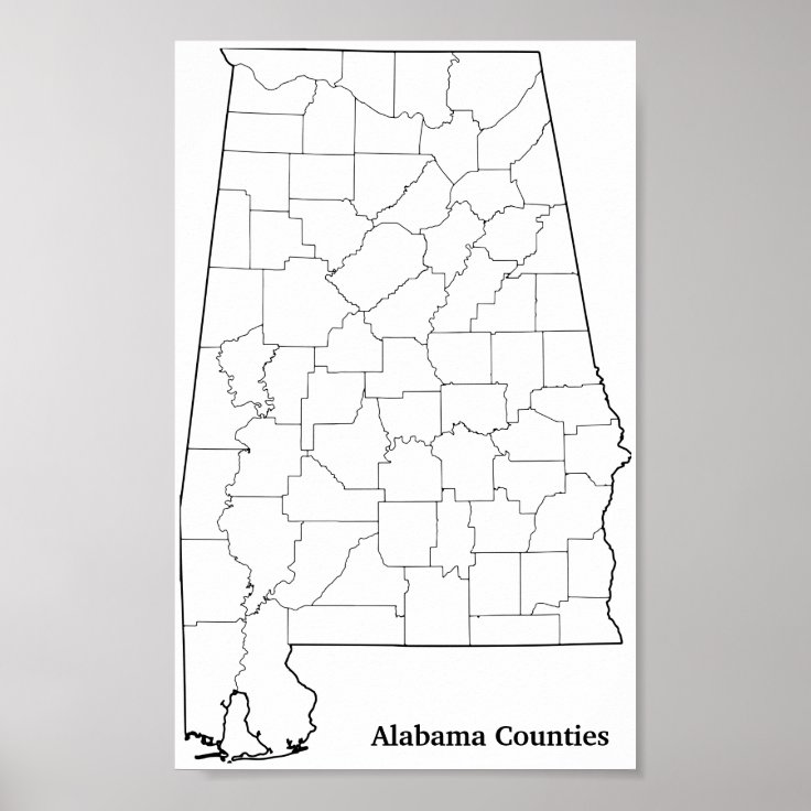 Alabama Counties Blank Outline Map Poster | Zazzle