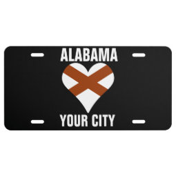 Alabama Custom Personalized Flag Heart Your CIty License Plate | Zazzle