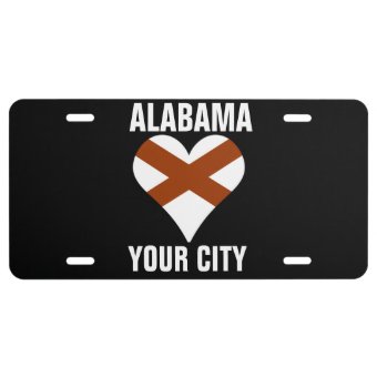 Alabama Custom Personalized Flag Heart Your CIty License Plate | Zazzle