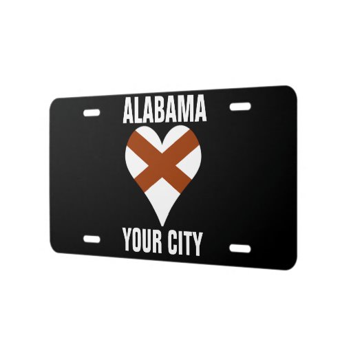 Alabama Custom Personalized Flag Heart Your CIty License Plate | Zazzle
