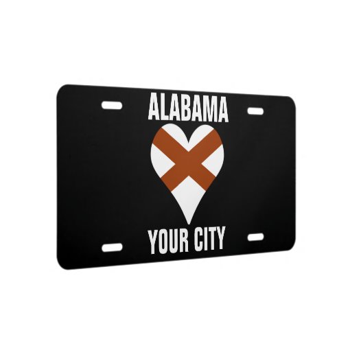 Alabama Custom Personalized Flag Heart Your CIty License Plate | Zazzle