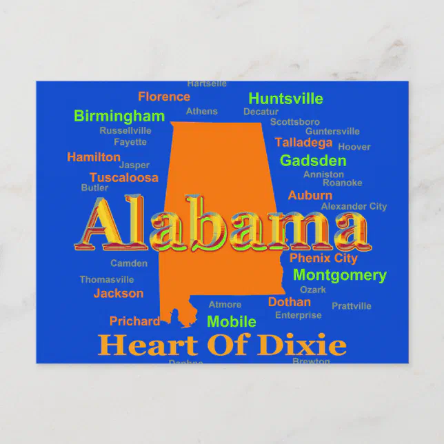 Alabama Map Silhouette Pop Art Postcard | Zazzle