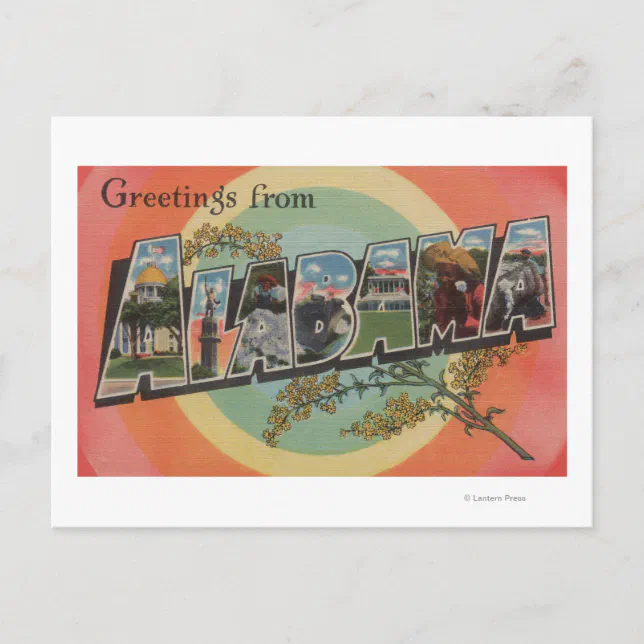 Alabama (Red/Pink) - Large Letter Scenes Postcard | Zazzle