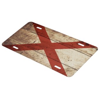 Alabama State Flag on Old Wood Grain License Plate | Zazzle