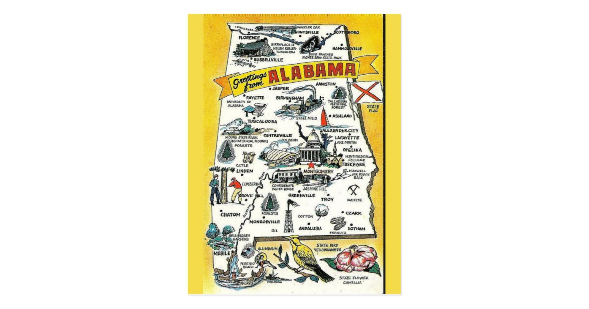 Alabama State Map Postcard | Zazzle.com