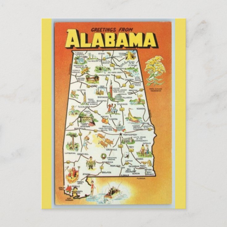 Alabama State Map Postcard | Zazzle