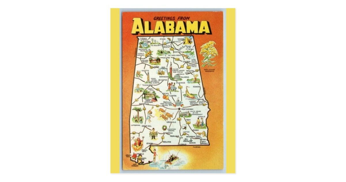 Alabama State Map Postcard | Zazzle.com