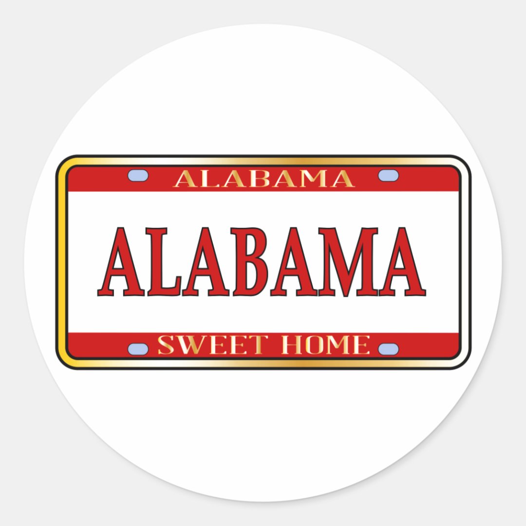 Alabama State Name License Plate Classic Round Sticker | Zazzle