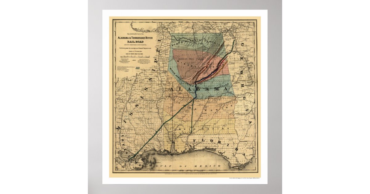 Alabama & Tennessee Railroad Map 1867 Poster | Zazzle