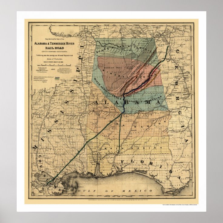 Alabama & Tennessee Railroad Map 1867 Poster | Zazzle