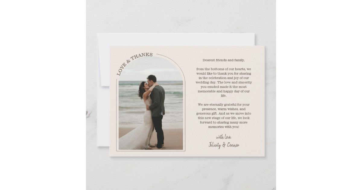 Alabaster Arch Wedding Photo Love & Thanks Thank You Card | Zazzle