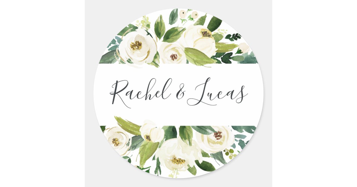 Alabaster | Botanical Floral Wedding Classic Round Sticker | Zazzle