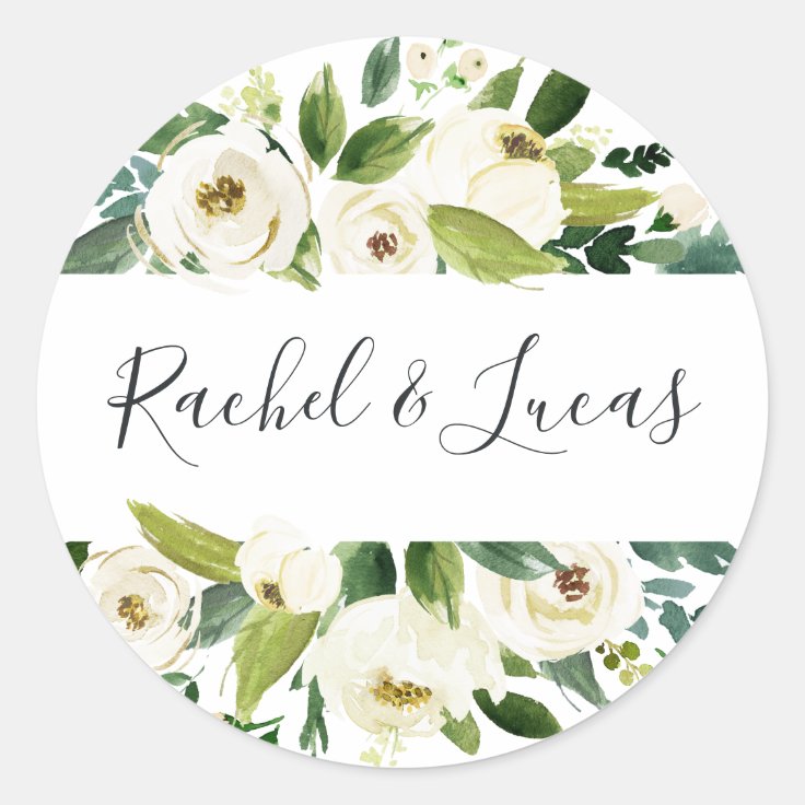 Alabaster | Botanical Floral Wedding Classic Round Sticker | Zazzle