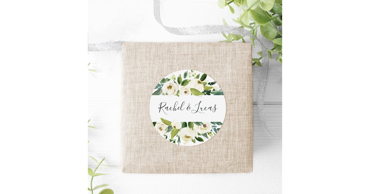 Alabaster | Botanical Floral Wedding Classic Round Sticker | Zazzle