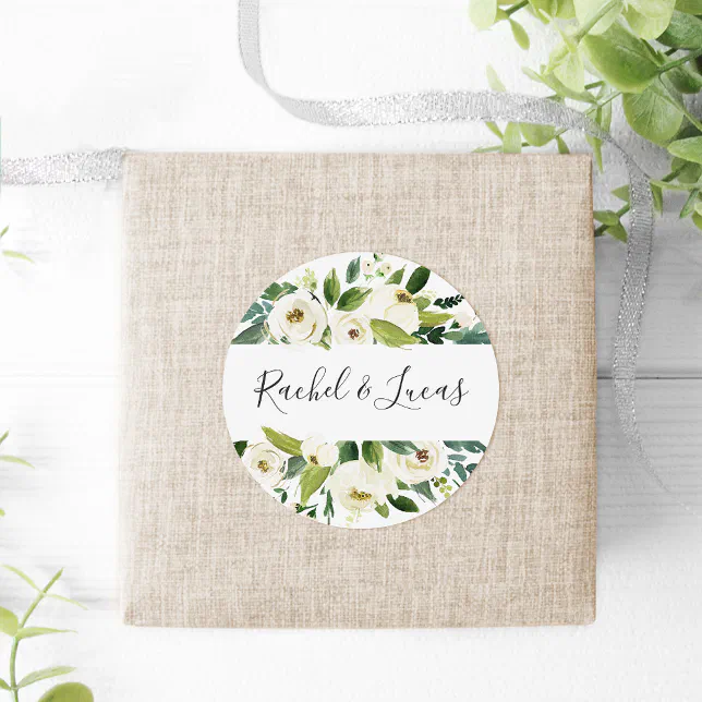 Alabaster | Botanical Floral Wedding Classic Round Sticker | Zazzle