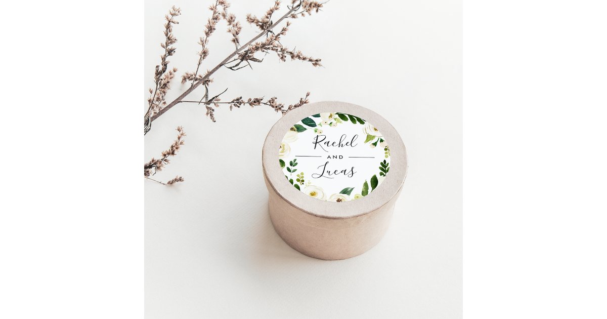 Alabaster | Botanical Wreath Wedding Classic Round Sticker | Zazzle