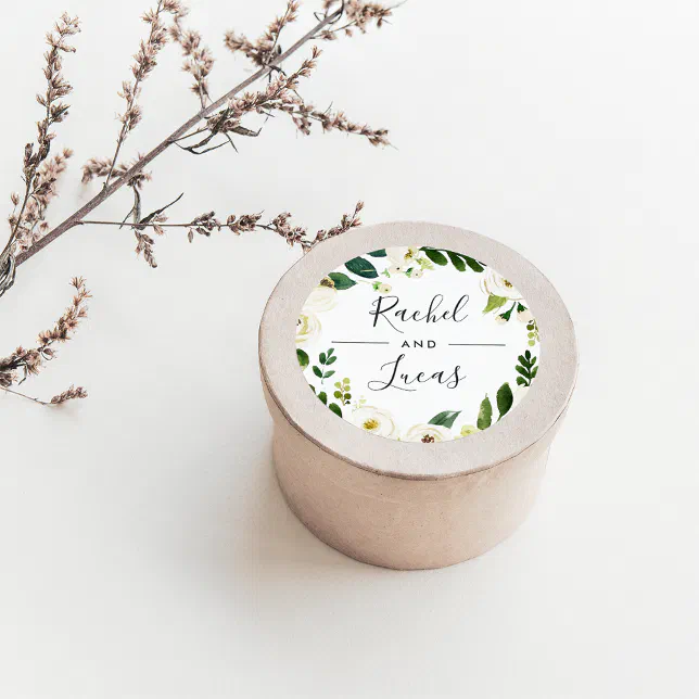 Alabaster | Botanical Wreath Wedding Classic Round Sticker | Zazzle