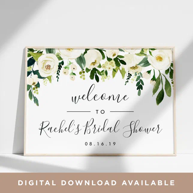 Alabaster Floral Bridal Shower Welcome Poster | Zazzle