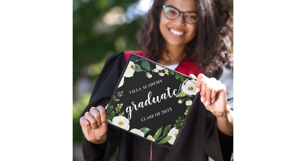 Alabaster Floral | Custom School Name & Class Year Graduation Cap ...