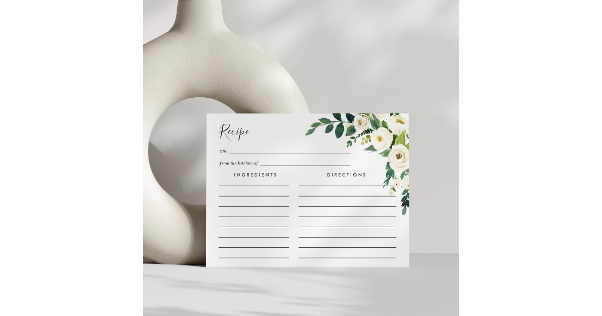 Alabaster Floral Recipe Card | Zazzle