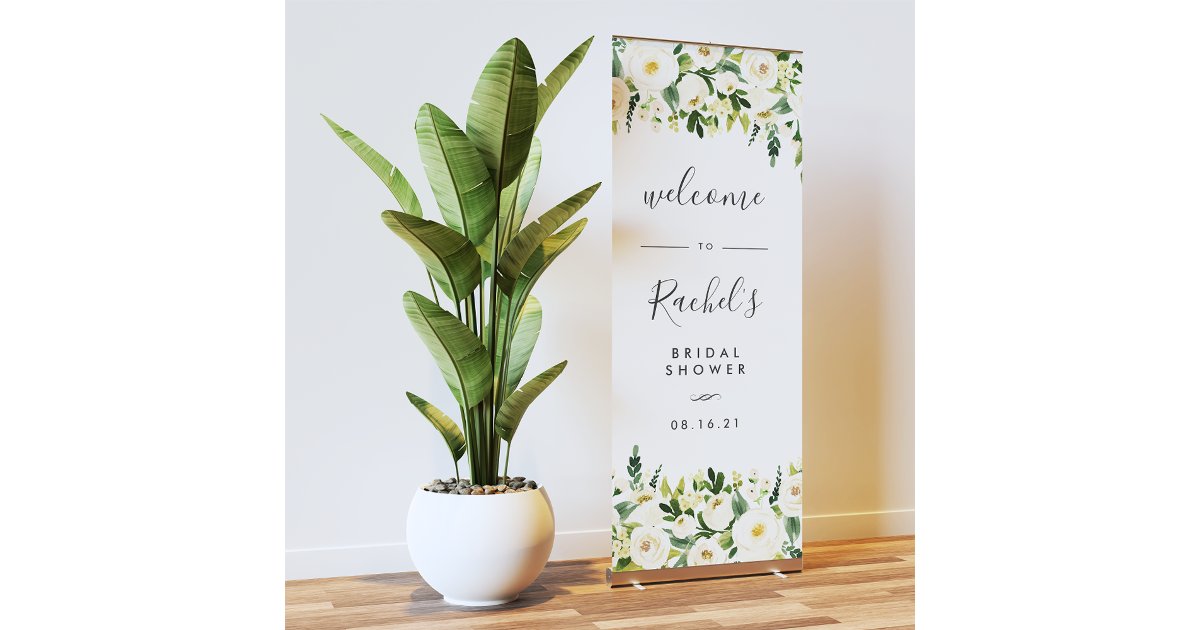 Alabaster Floral Shower Welcome Retractable Banner | Zazzle