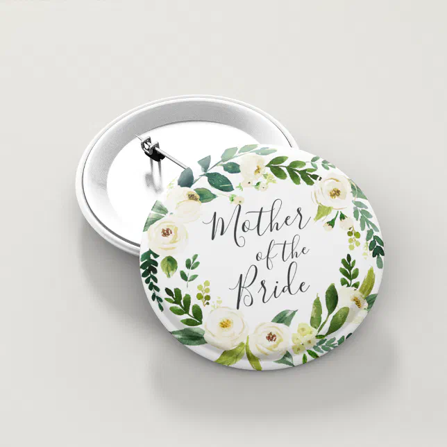 Alabaster Floral Wreath Mother of the Bride Pinback Button | Zazzle