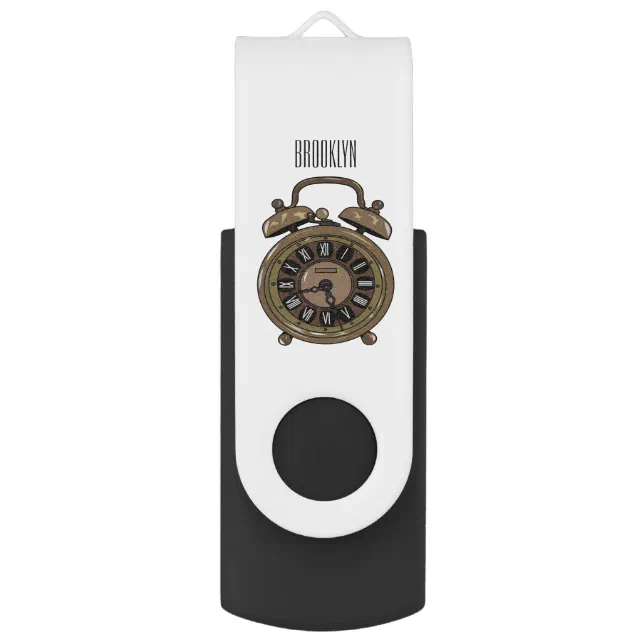 Alarm clock cartoon illustration flash drive | Zazzle