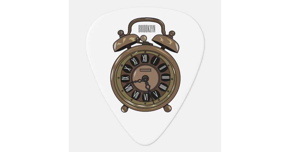 Alarm clock cartoon illustration guitar pick | Zazzle