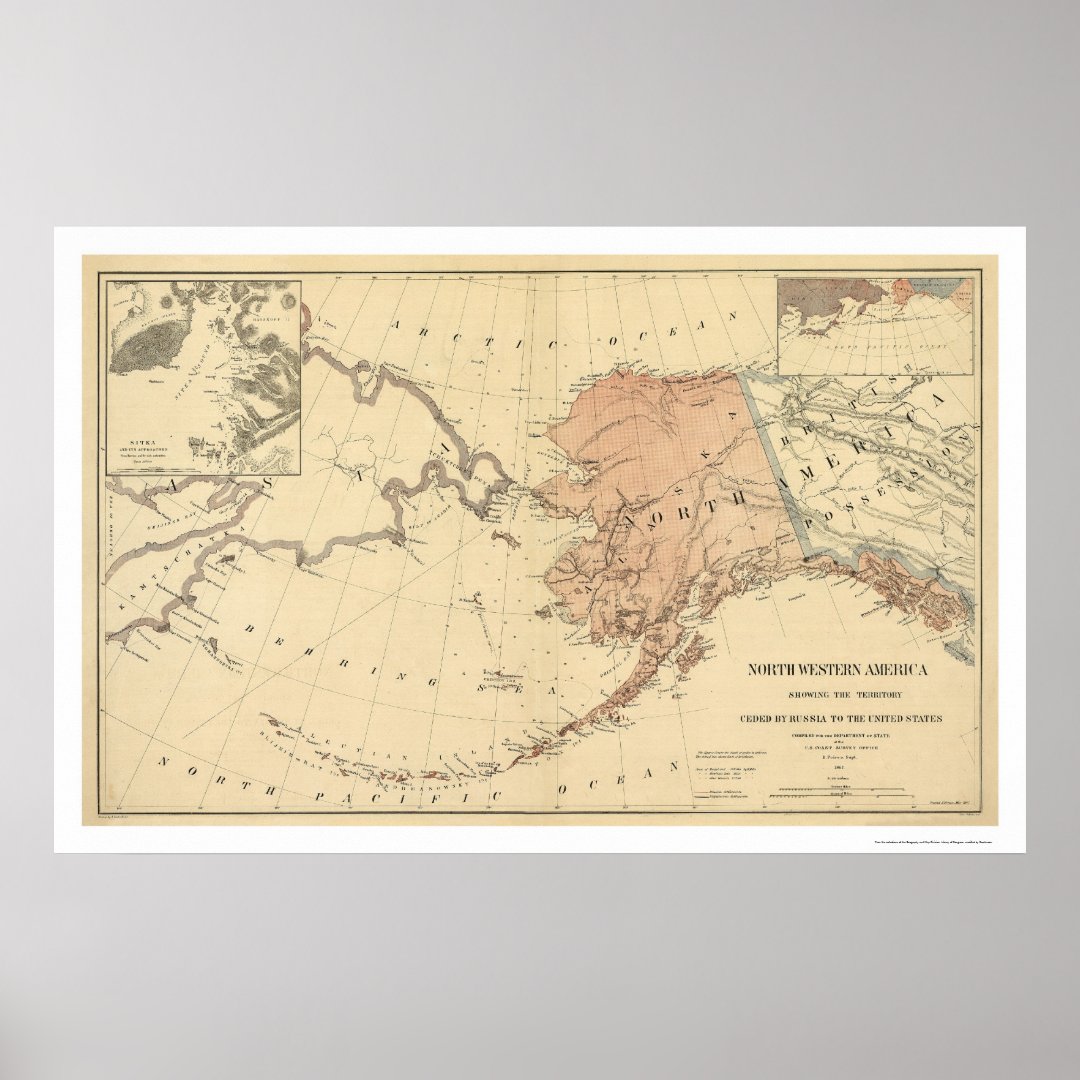 Alaska Ceded By Russia Map 1867 Poster | Zazzle