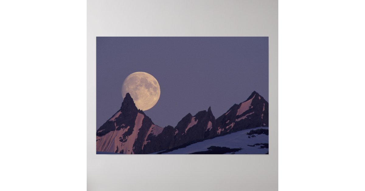 Alaska, Chugach Mountains Full moon rises Poster | Zazzle