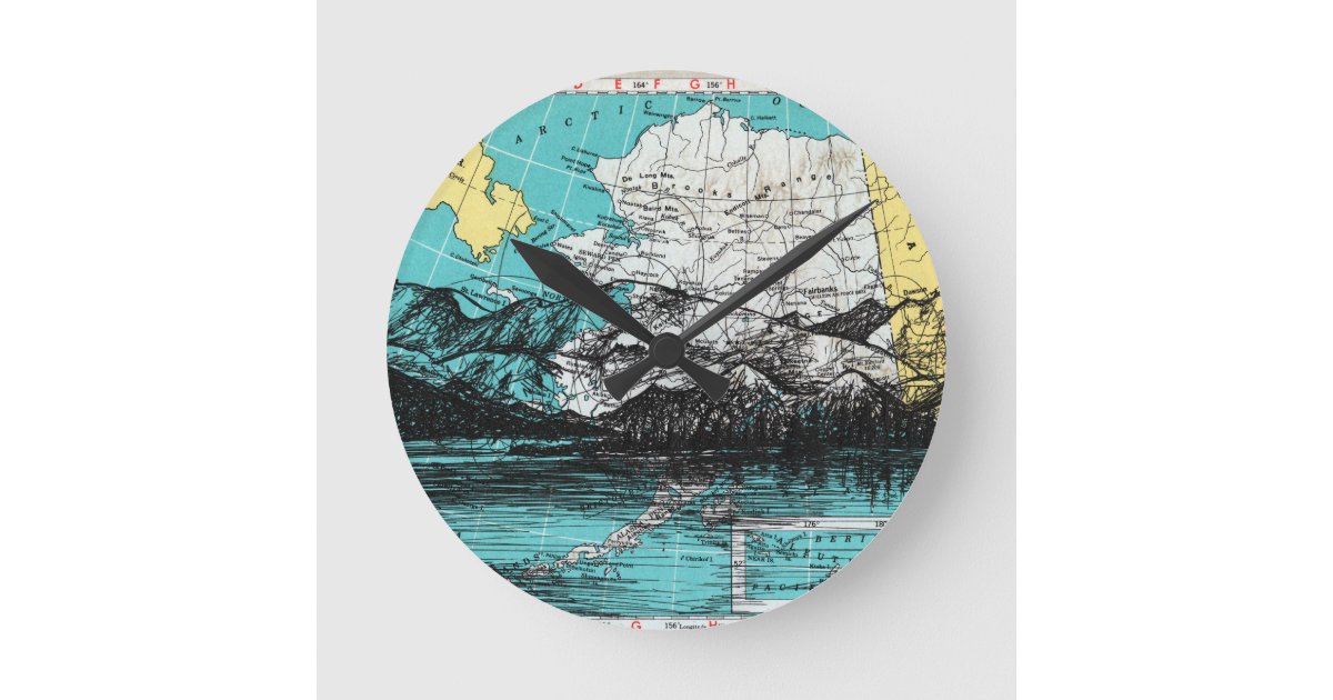 Alaska Map Art Round Clock | Zazzle