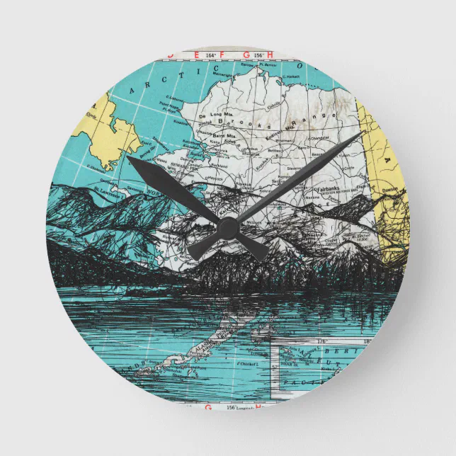 Alaska Map Art Round Clock | Zazzle