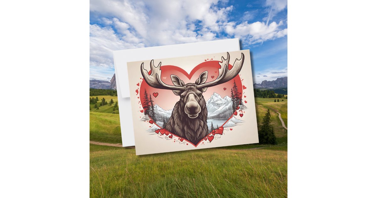 Alaska Moose heart shaped mountain background Postcard | Zazzle