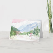 Alaska Mountains Snowman Christmas Card | Zazzle